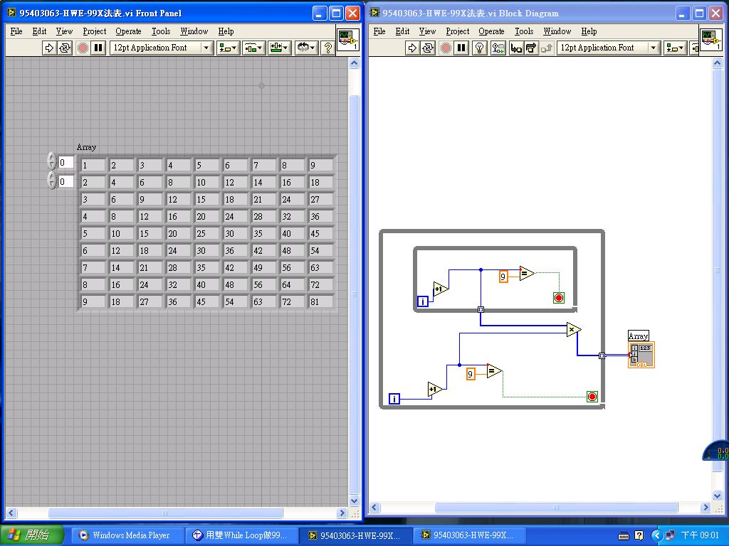 用雙While Loop做99乘法表 - LabVIEW - Science and Technology DataBase