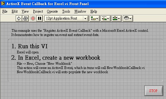 NI範例疑問---ActiveX Event Callback for Excel - LabVIEW - Science and Technology DataBase